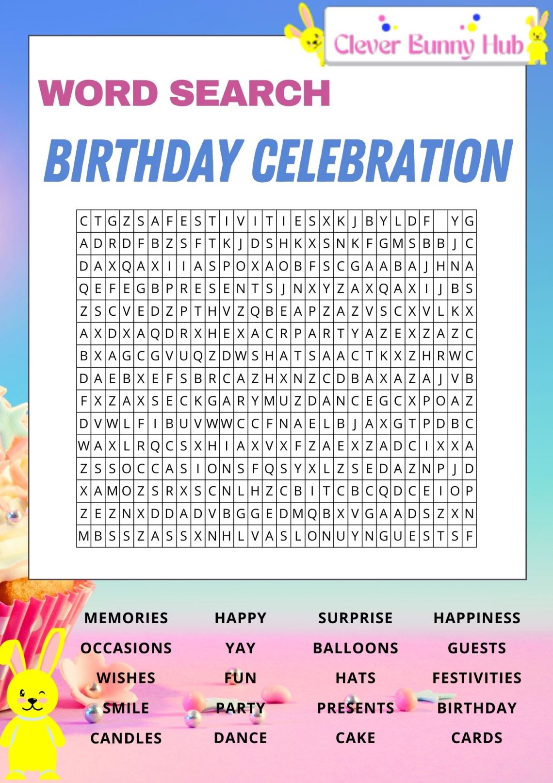 Easy Printable Birthday Word Search - The XO Factor