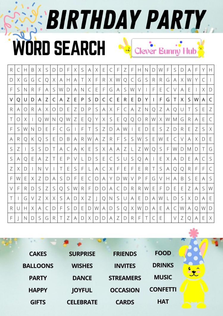 Easy Printable Birthday Word Search - The XO Factor