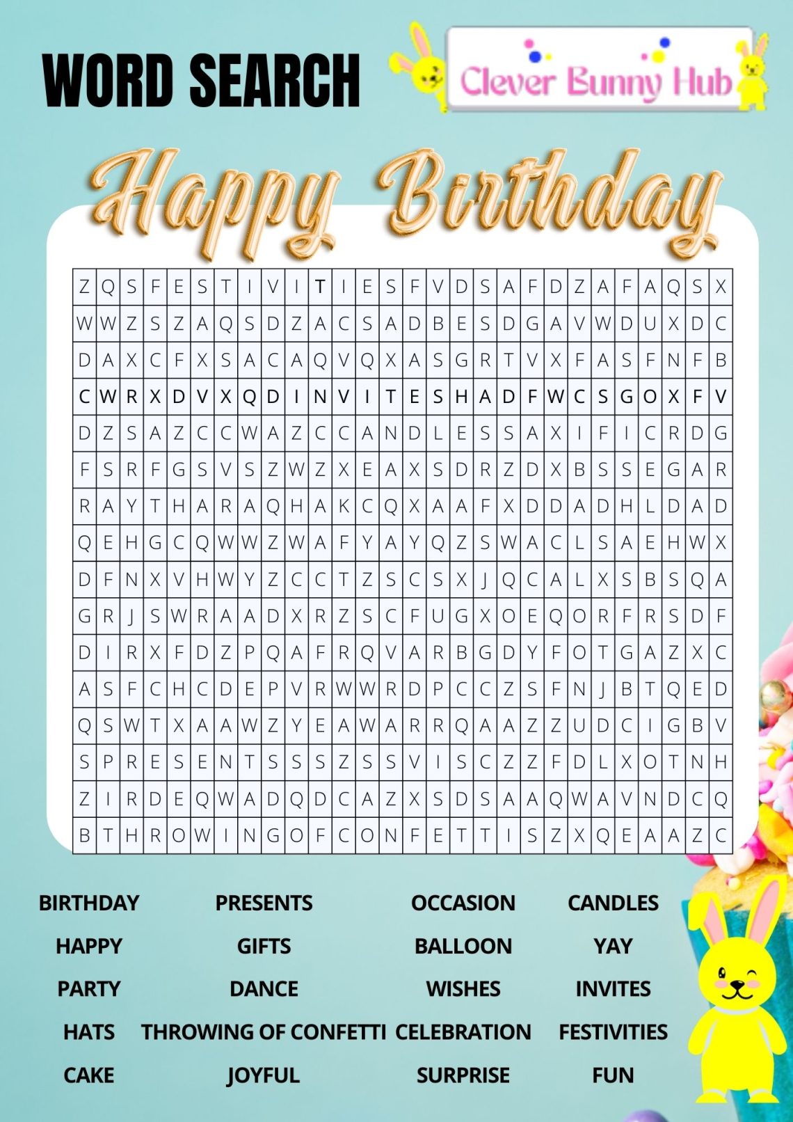 Easy Printable Birthday Word Search - The XO Factor